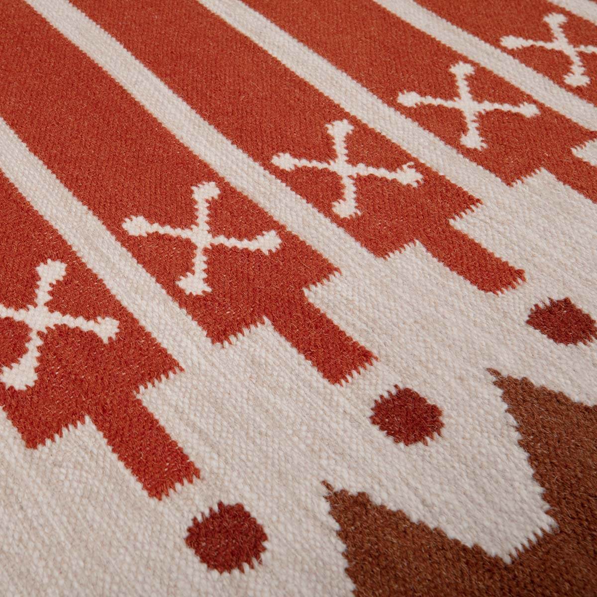 Rust Darjeeling Dhurrie | Wide Striped Flatweave Wool Rug – Safomasi