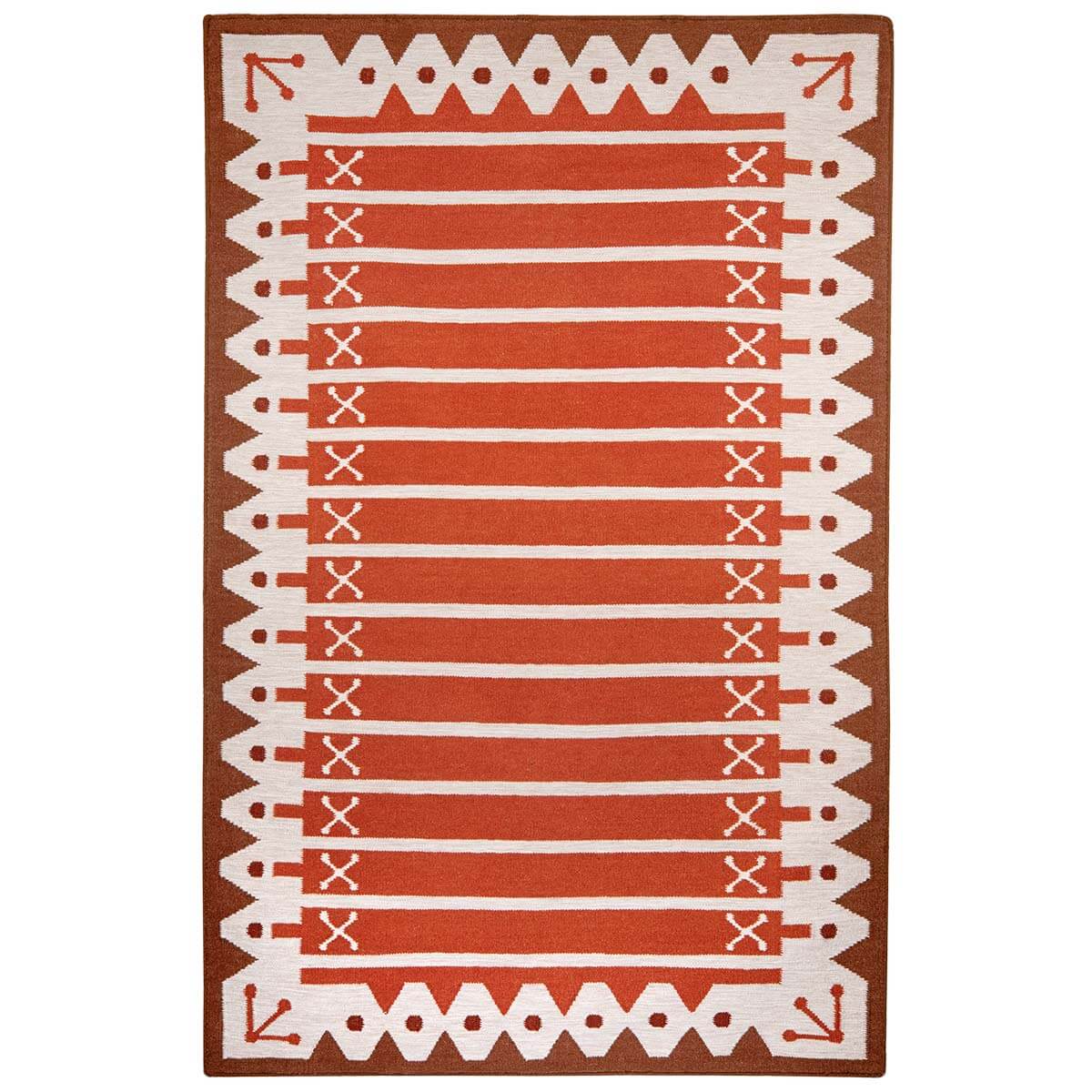 Rust Darjeeling Dhurrie | Wide Striped Flatweave Wool Rug – Safomasi