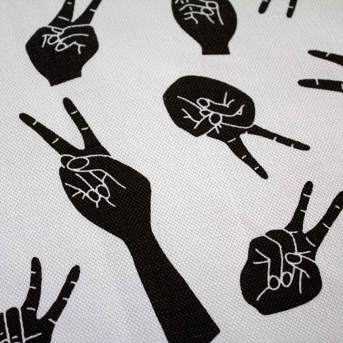 White Peace Hands Fabric - Monochrome Peace Sign Interior Fabric – Safomasi