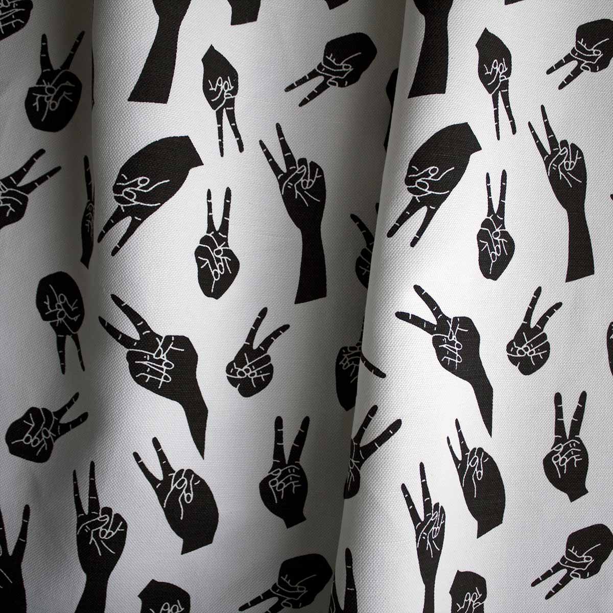 White Peace Hands Fabric - Monochrome Peace Sign Interior Fabric – Safomasi